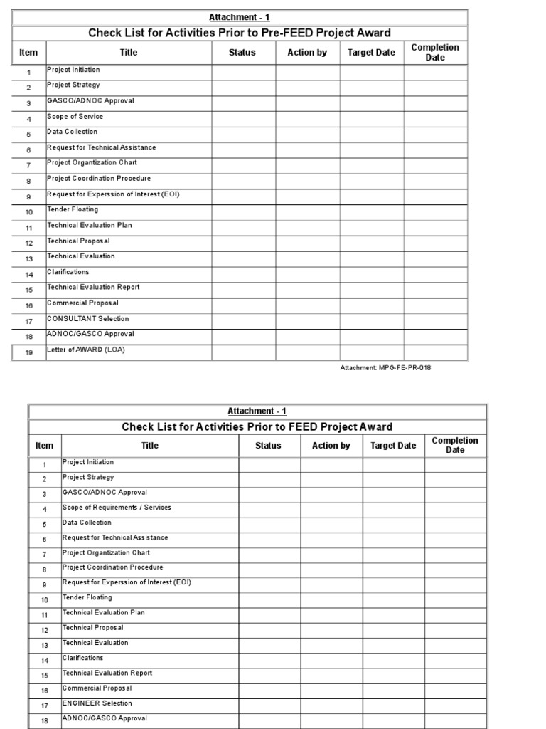 Checklist for Pre-FEED Project Activities | PDF