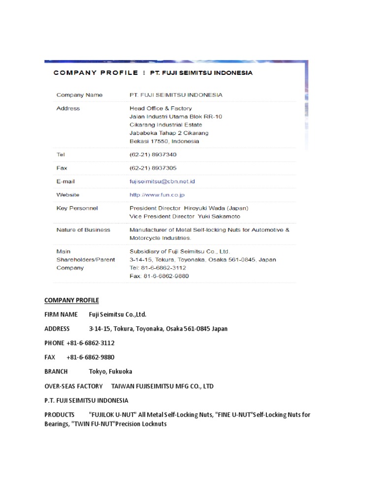 PT Fuji Seimitsu Indonesia | PDF