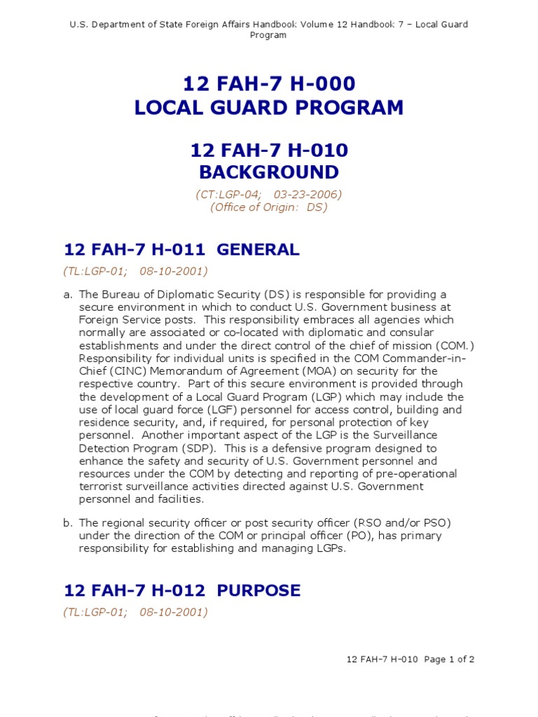 Local Guard Program | PDF | United States Department Of State ...