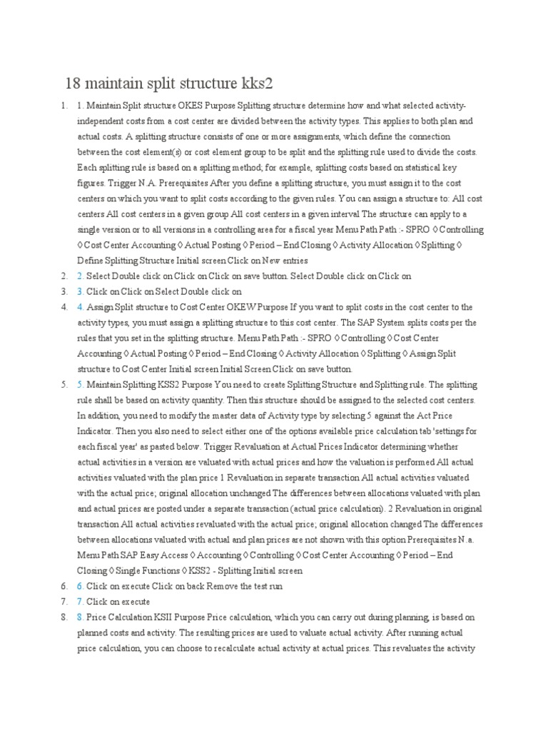 18 Maintain Split Structure kks2 | PDF | Valuation (Finance) | Prices