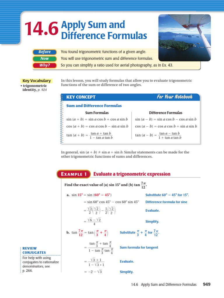 14-6 Sum and Difference Formulas | PDF | Trigonometric Functions | Sine