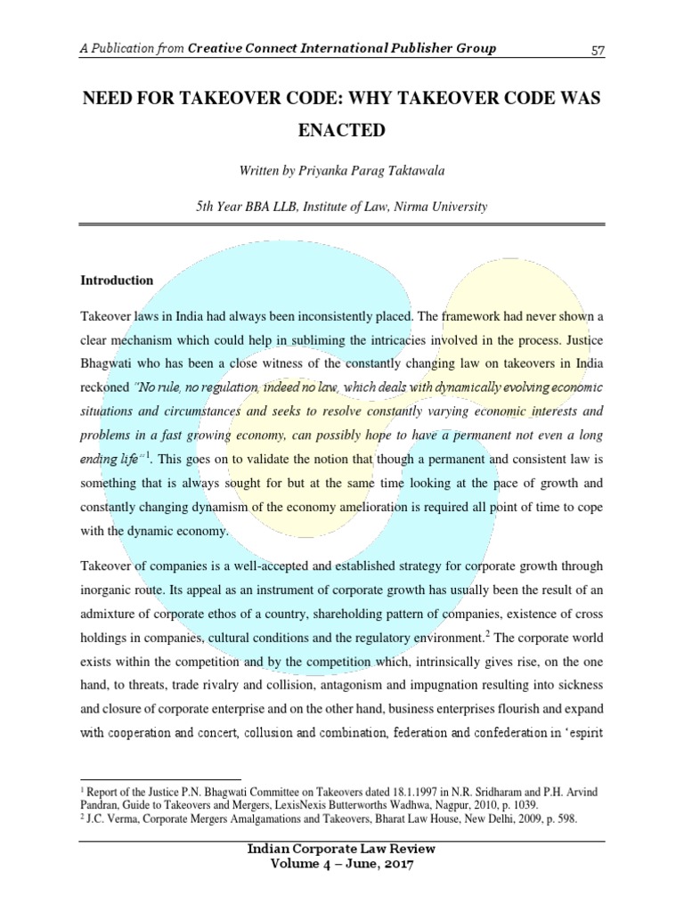 Need For Takeover Code | PDF | Takeover | Stocks