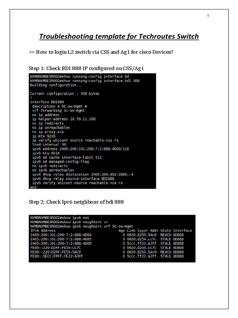 Troubleshooting Template For Techroutes Switch | Download Free PDF ...