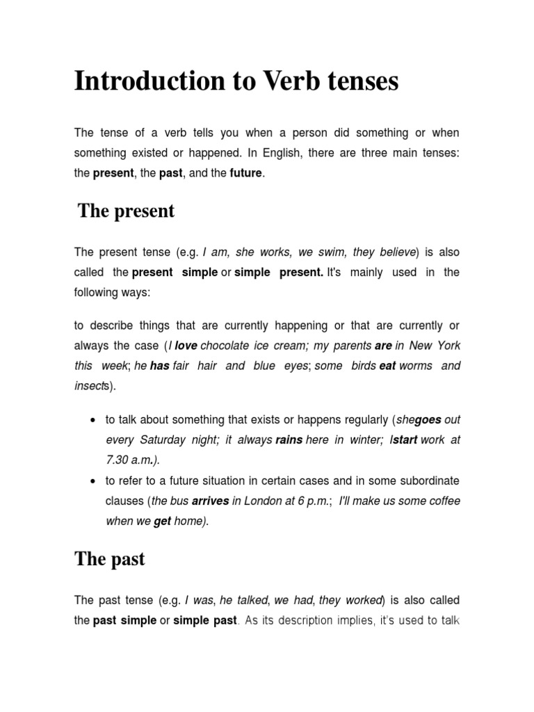 Introduction To Verb Tenses: The Present | PDF | Perfect (Grammar ...