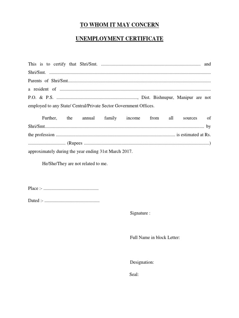Unemployment Certificate