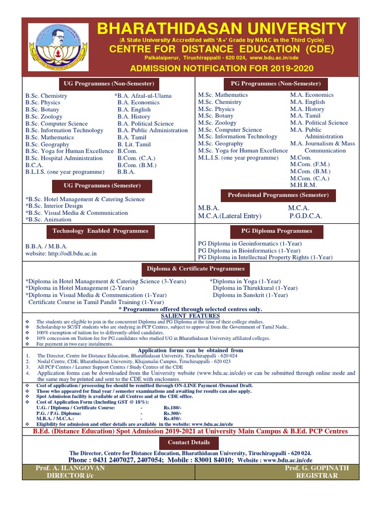 Bharathidasan University: Centre For Distance Education (Cde) | PDF ...