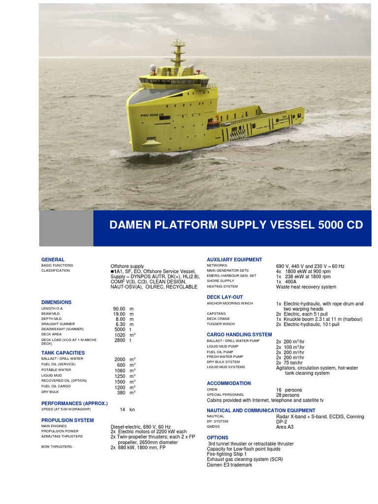 Damen Platform Supply Vessel 5000 CD | PDF | Marine Propulsion | Ships