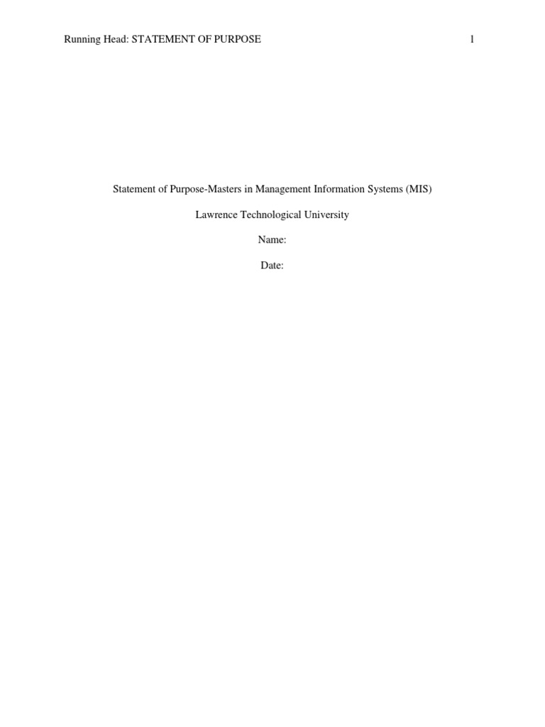 Statement of Purpose-Masters in Management Information Systems - APA ...