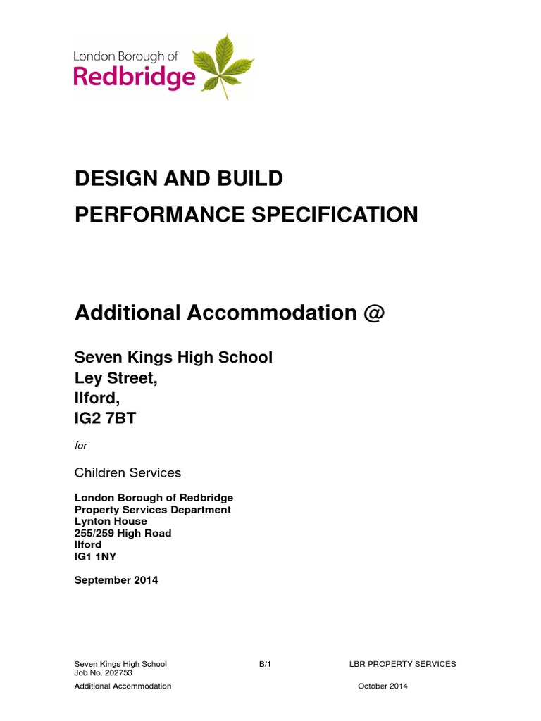 Design and Build Performance Specification: Seven Kings High School Ley ...