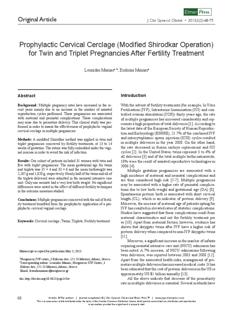 Prophylactic Cervical Cerclage (Modified Shirodkar Operation) For Twin ...