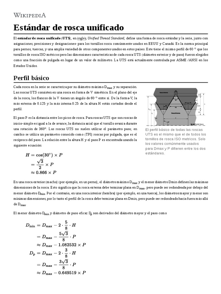 Estándar de Rosca Unificado | PDF | Ingeniería mecánica