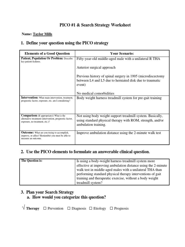 PICO #1 & Search Strategy Worksheet: Name: Taylor Mills | PDF ...