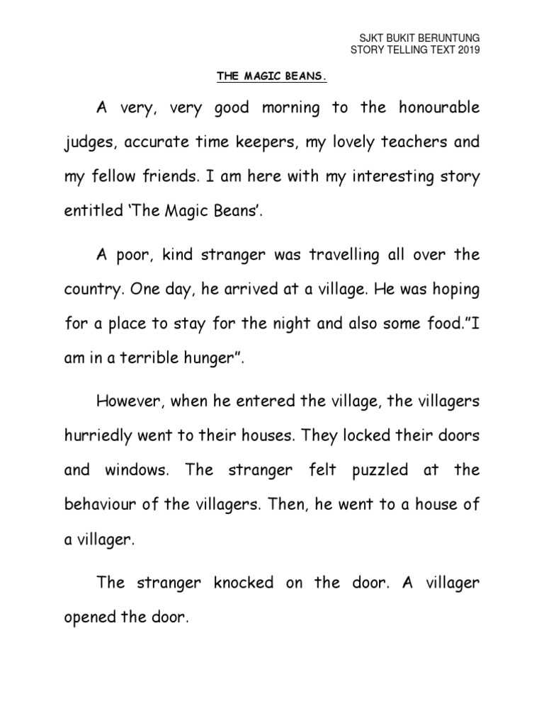 The Magic Beans.: SJKT Bukit Beruntung Story Telling Text 2019 | PDF ...
