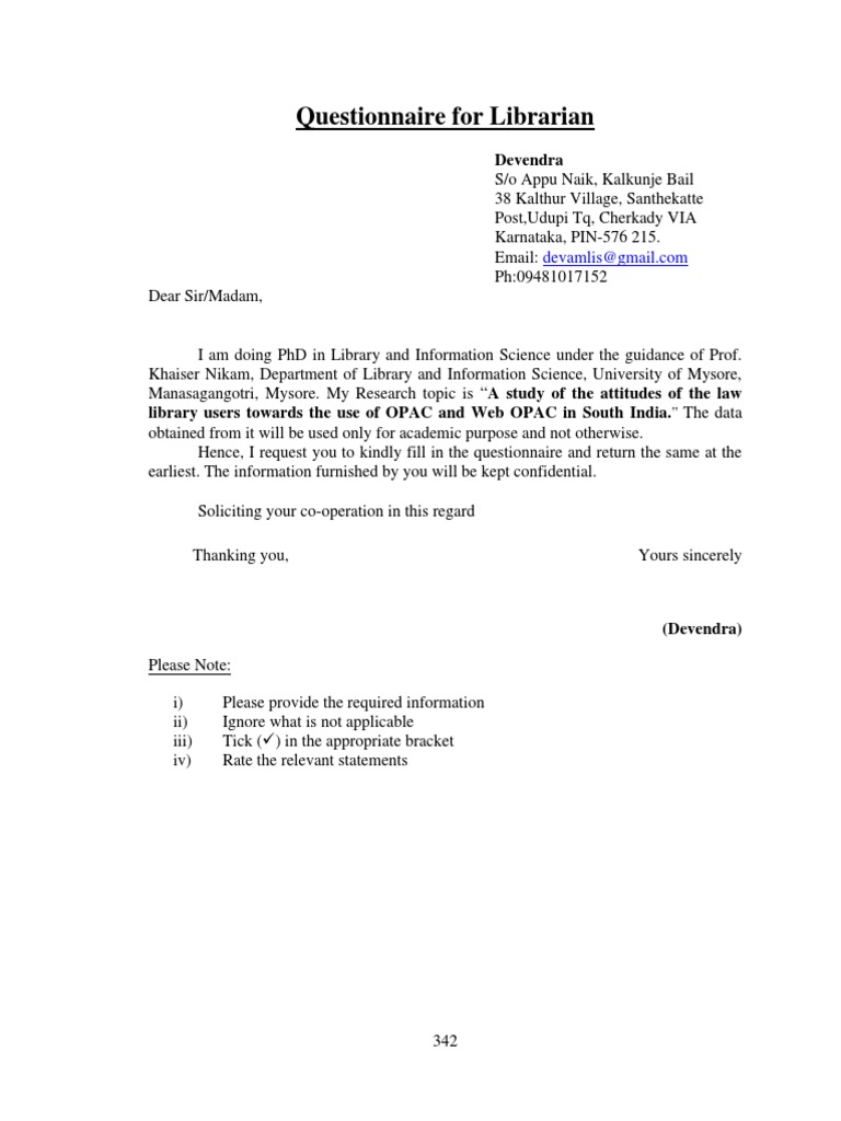 Librarian Questionnaire | PDF | Libraries | Information Science