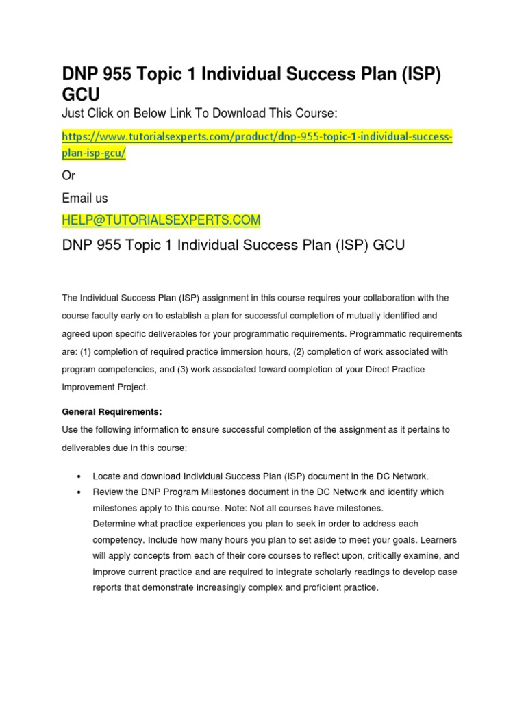 DNP 955 Topic 1 Individual Success Plan (ISP) GCU | PDF | Mentorship ...