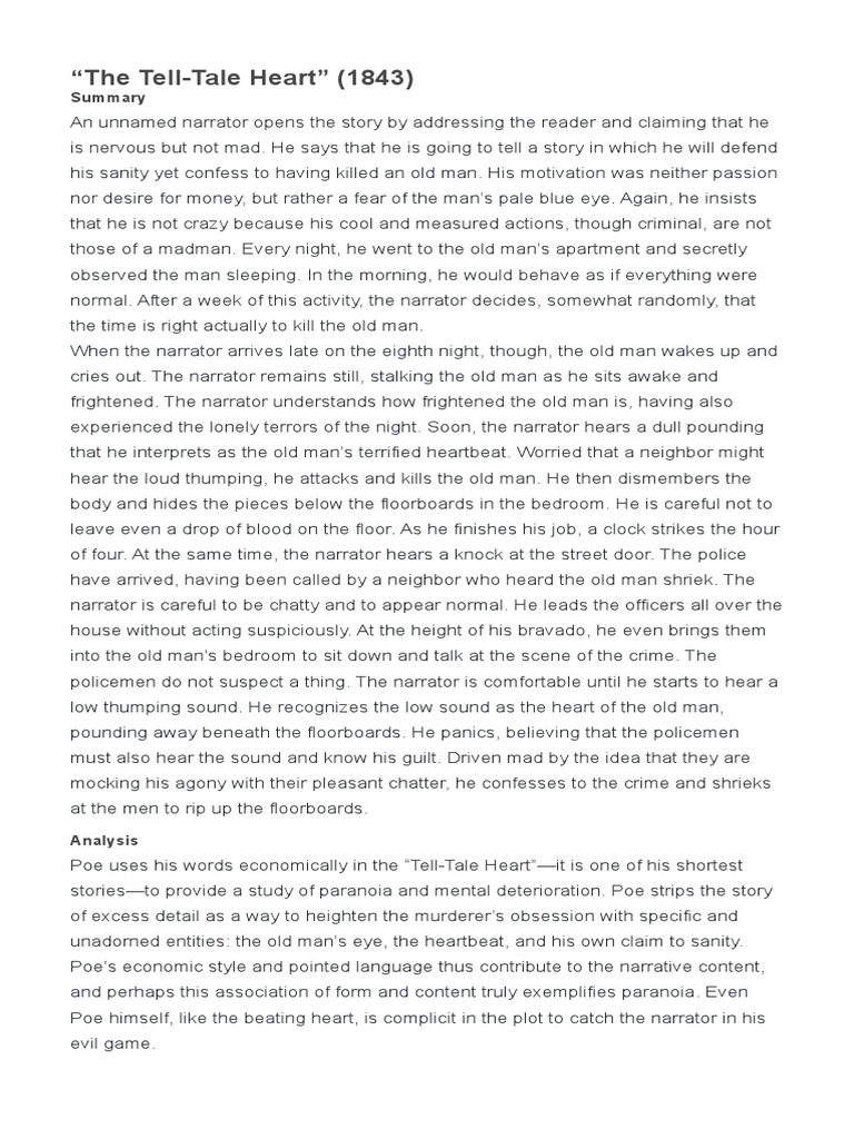Analysis of "The Tell-Tale Heart" | PDF | Mystery, Thriller & Crime Fiction