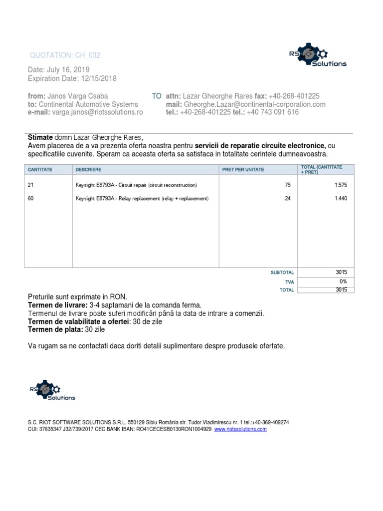 Electrician Quote Template