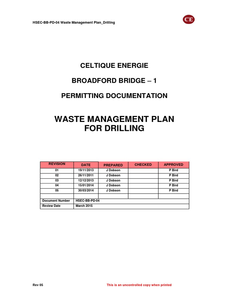 Waste Management Plan For Drilling: Celtique Energie Broadford Bridge ...