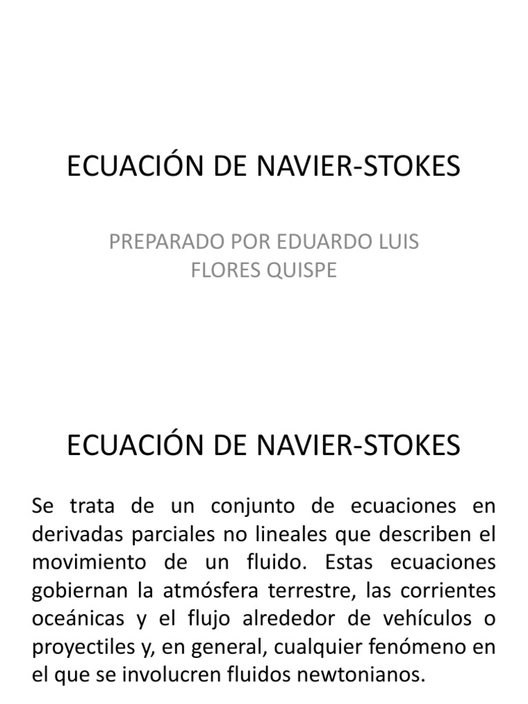 Ecuaciones De Navier Stokes Y Fluidos Pdf Ecuaciones De Navier