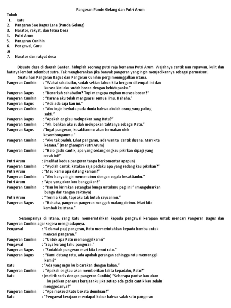 Pangeran Pande Gelang Dan Putri Arum | PDF