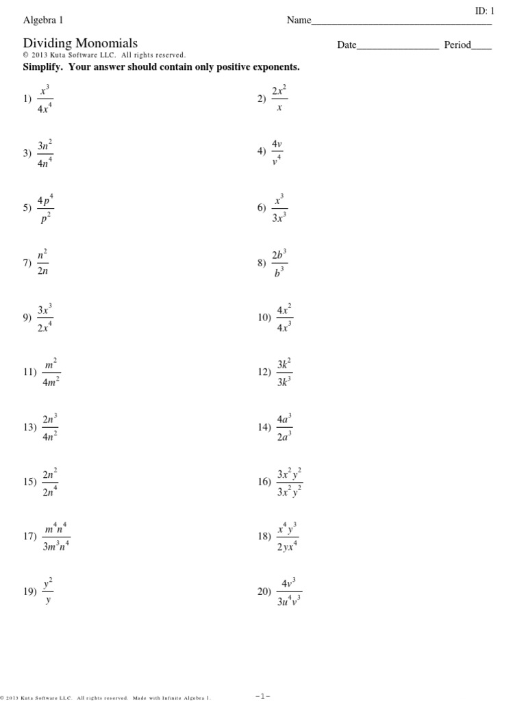 2 - Dividing Monomials PDF | PDF | Algebra | Abstract Algebra