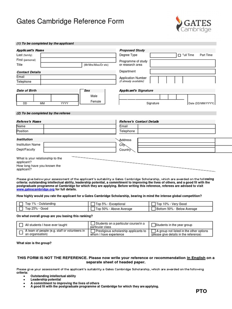 Gates Cambridge Reference Form: (1) To Be Completed by The Applicant ...