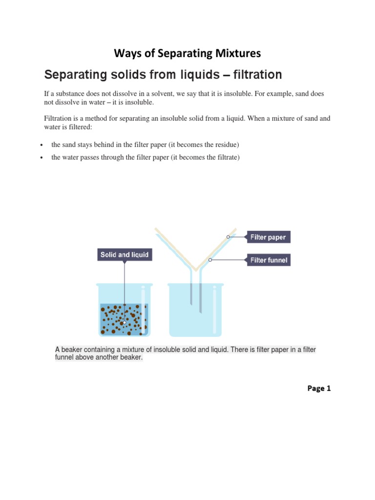 Ways of Separating Mixtures | PDF | Filtration | Solubility