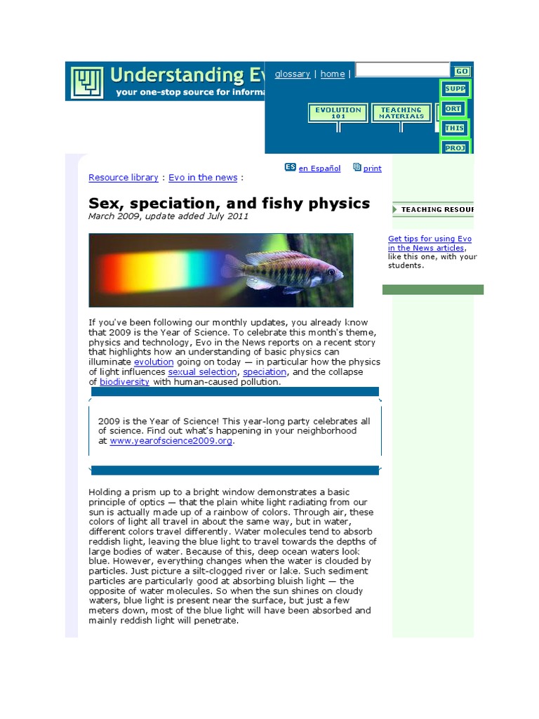 Sex, Speciation, and Fishy Physics: Resource Library Evo in The News ...