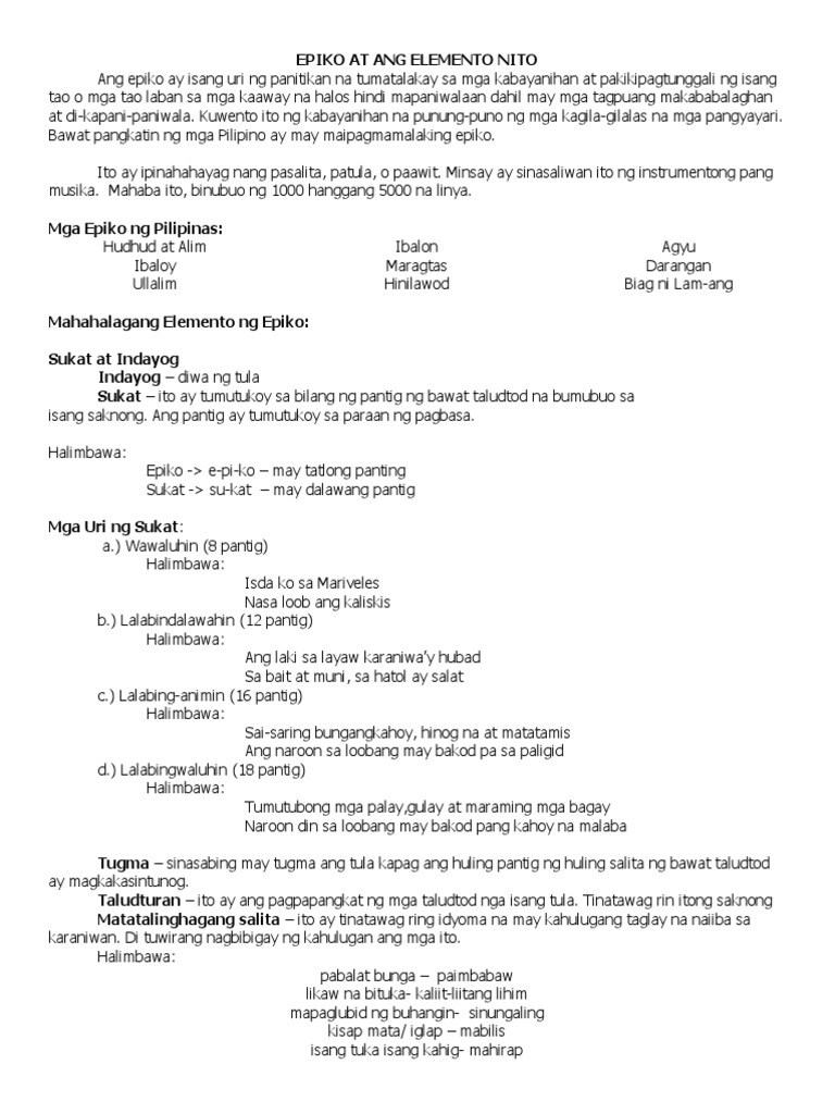 Epiko at Ang Elemento Nito | PDF