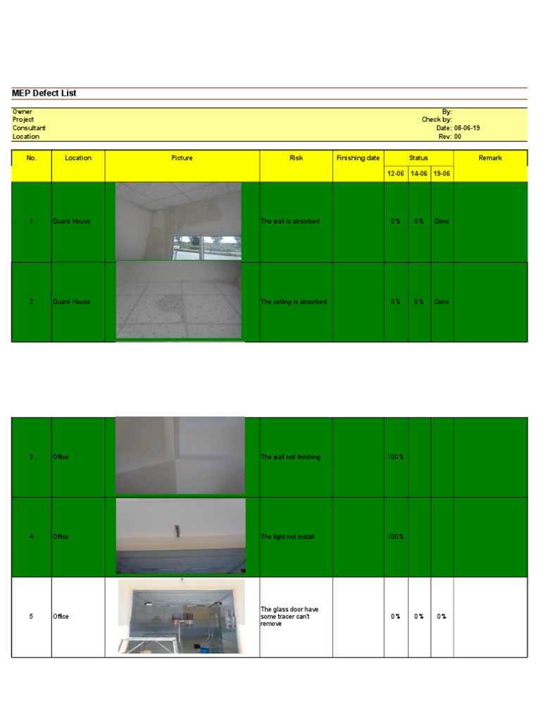 Defect List - 190619 | Download Free PDF | Building Engineering | Nature