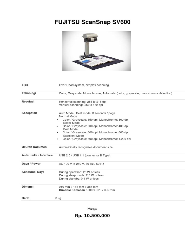 Fujitsu Scansnap Sv600: Harga | PDF