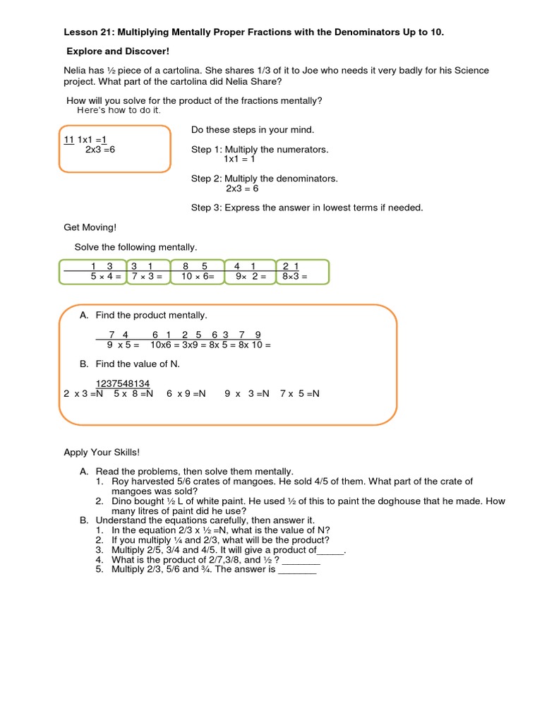Cot in Math 5 | PDF | Fraction (Mathematics) | Cognition