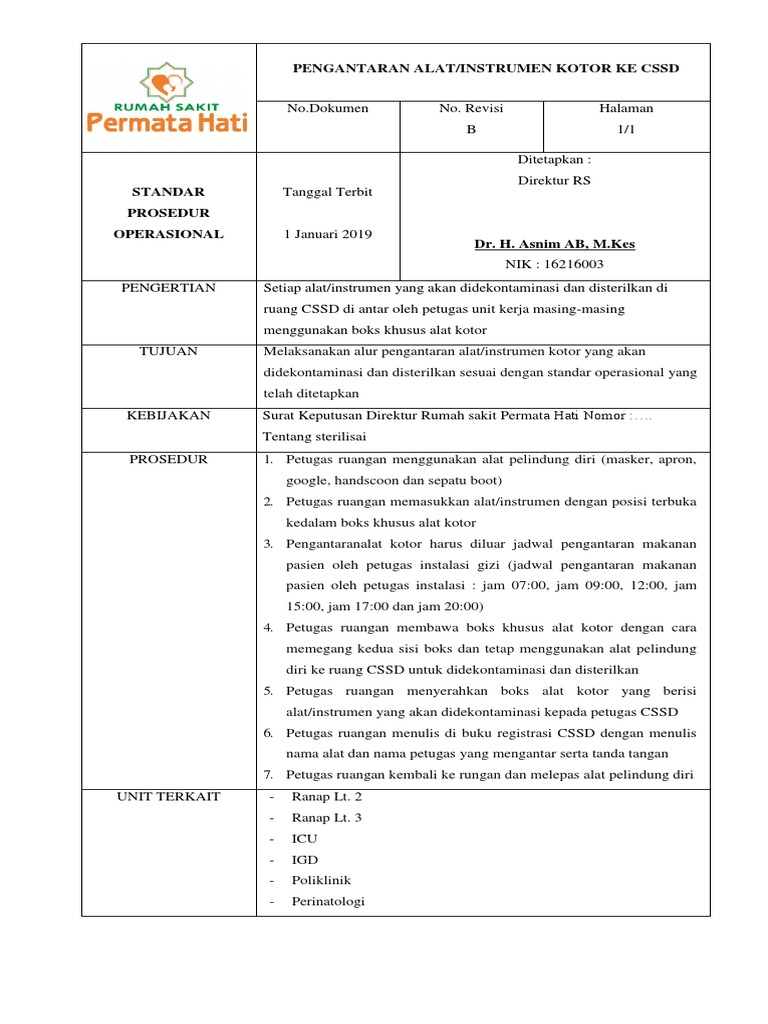 SOP Pengantaran Alat Kotor Ke CSSD | PDF