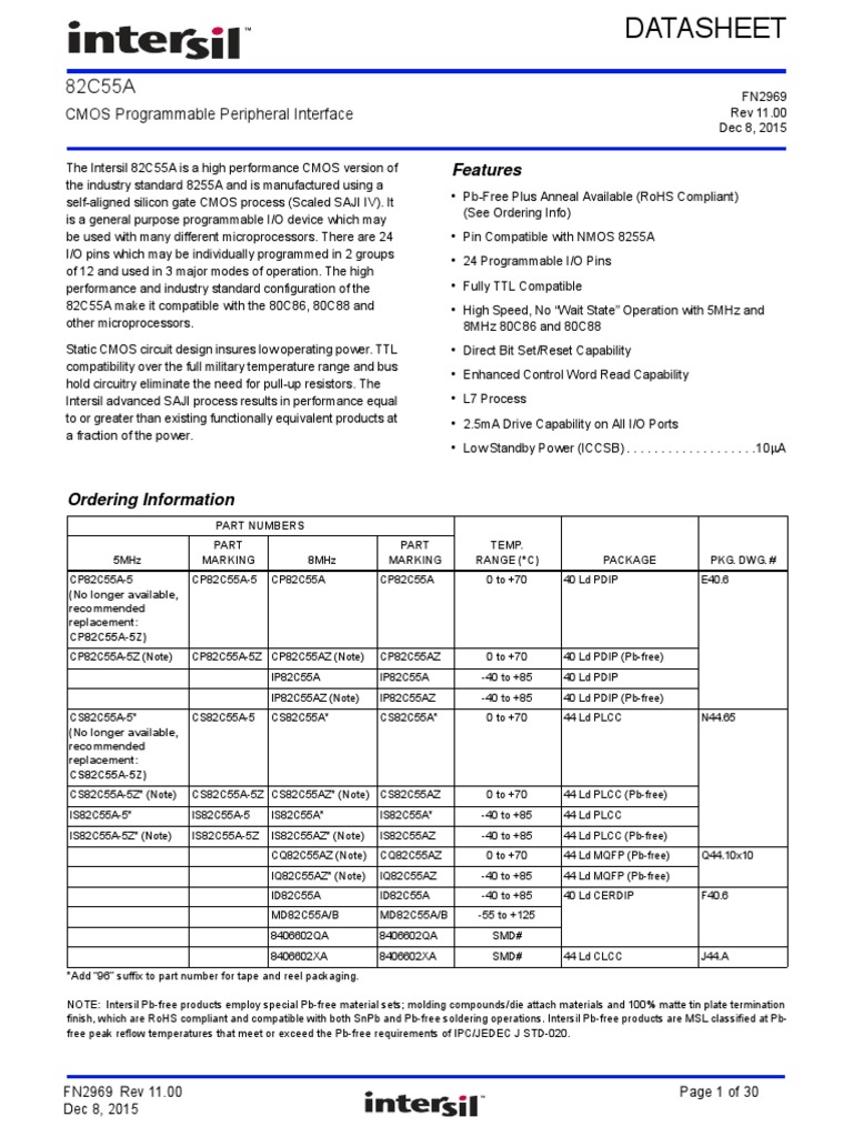 Features: CMOS Programmable Peripheral Interface | PDF | Input/Output | Cmos