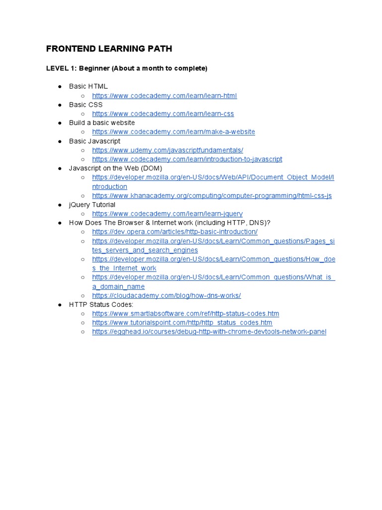 Frontend Learning Path | PDF | Java Script | Document Object Model