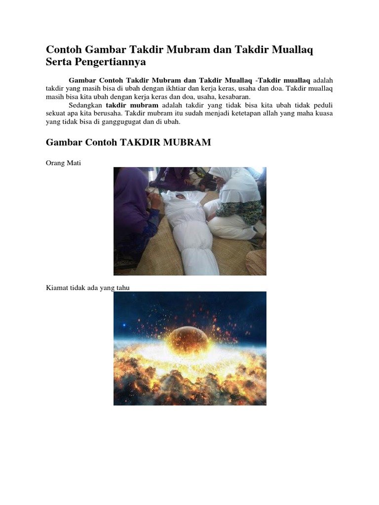 Contoh Gambar Takdir Mubram Dan Takdir Muallaq Serta Pengertiannya | PDF