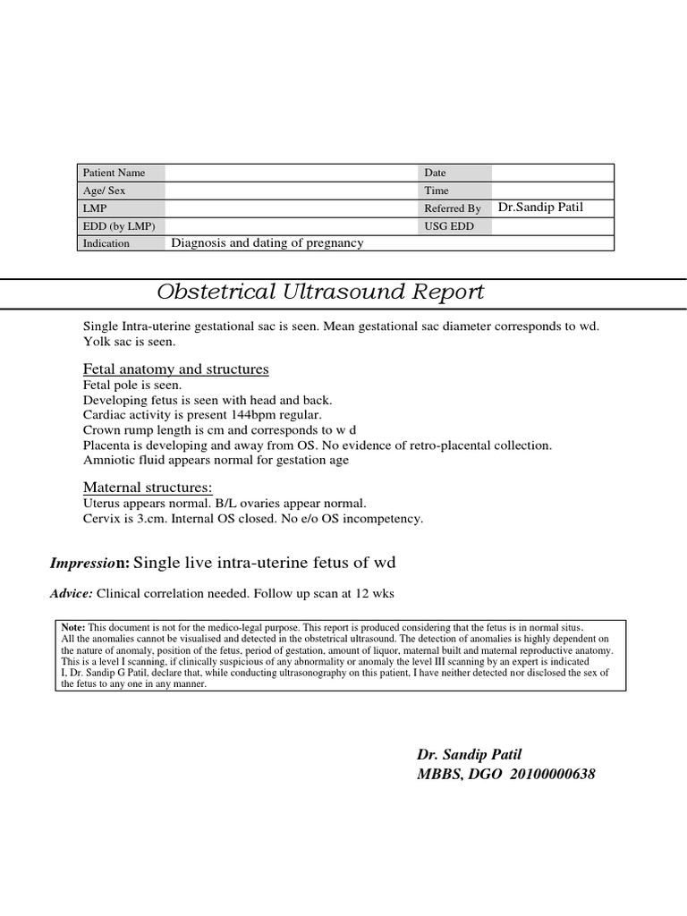 Obstetrical Ultrasound Report: Fetal Anatomy and Structures | PDF ...