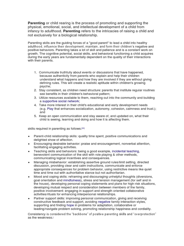 Parenting or Child Rearing Is The Process of Promoting and Supporting ...