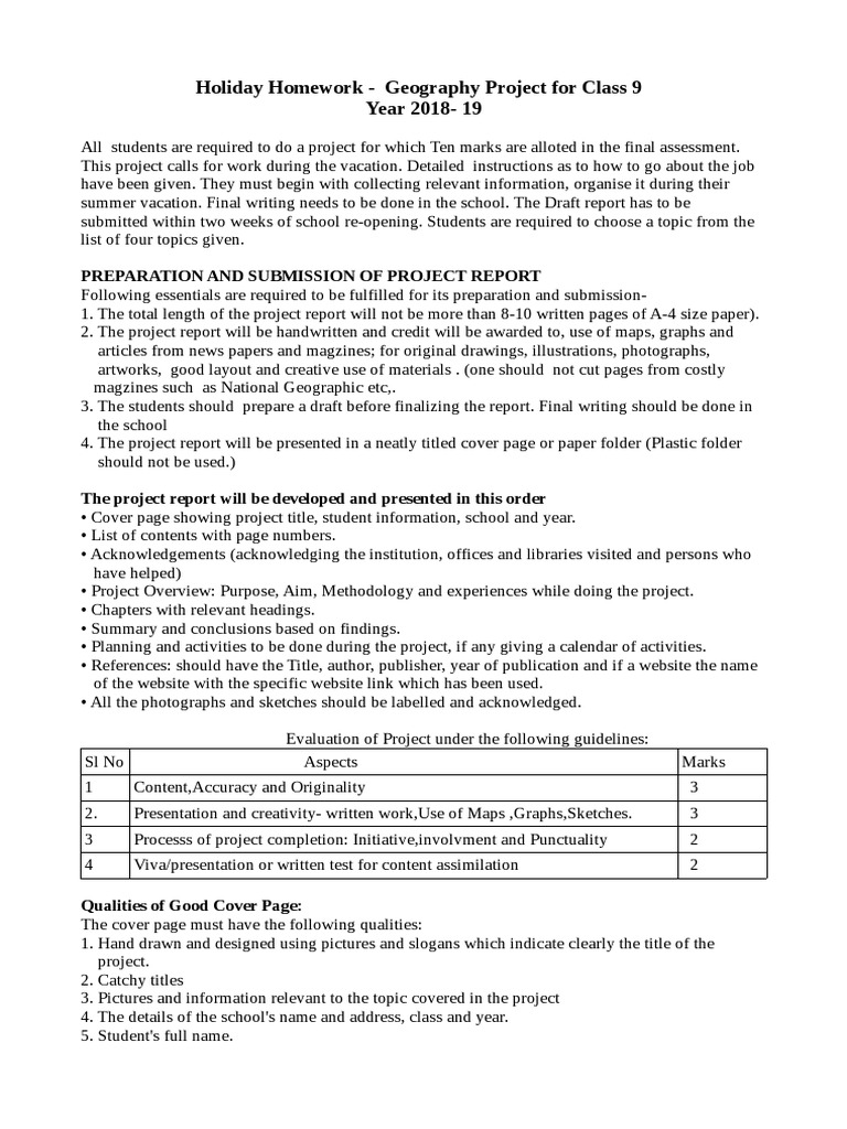 Holiday Homework - Geography Project For Class 9 Year 2018-19 | PDF ...