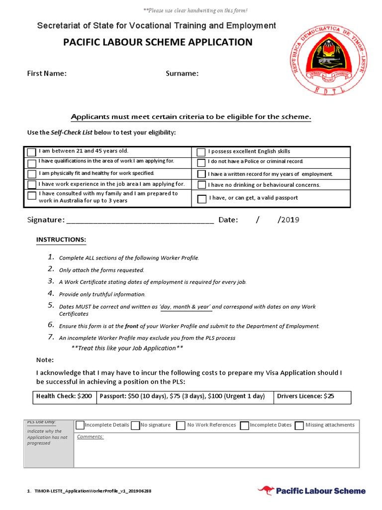 Pacific Labour Scheme Application: Secretariat of State For Vocational ...