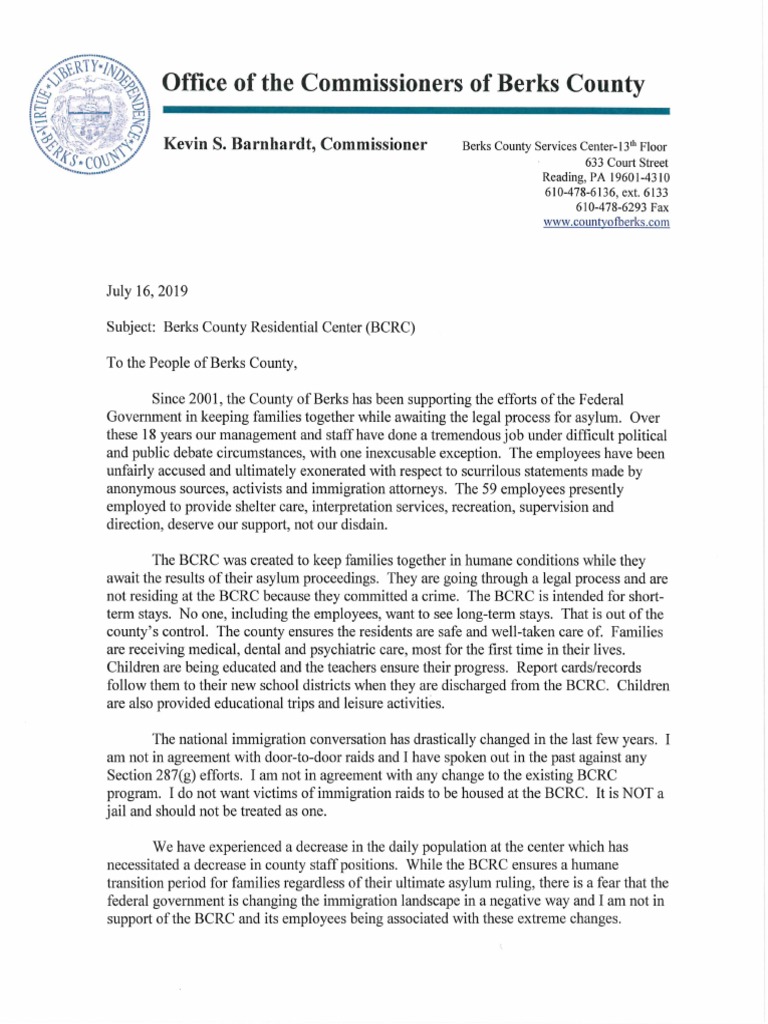 Kevin Barnhardt - Berks Co. Residential Center Announcement | PDF