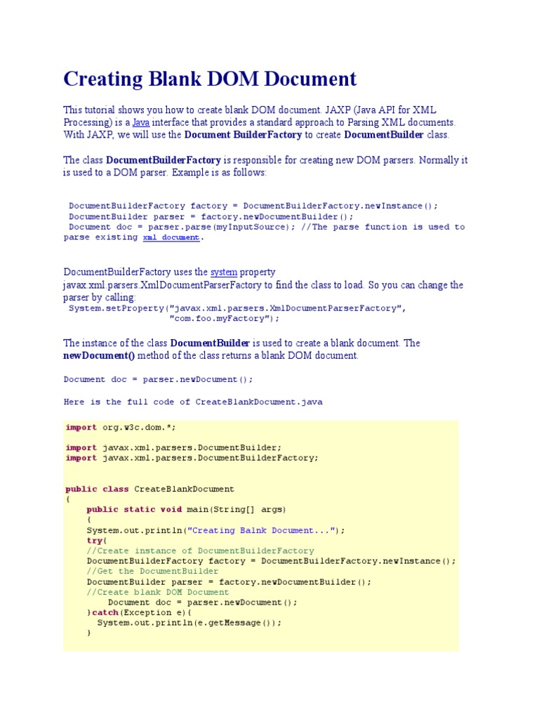 Newdocument Method of The Class Returns A Blank Dom Document | PDF ...