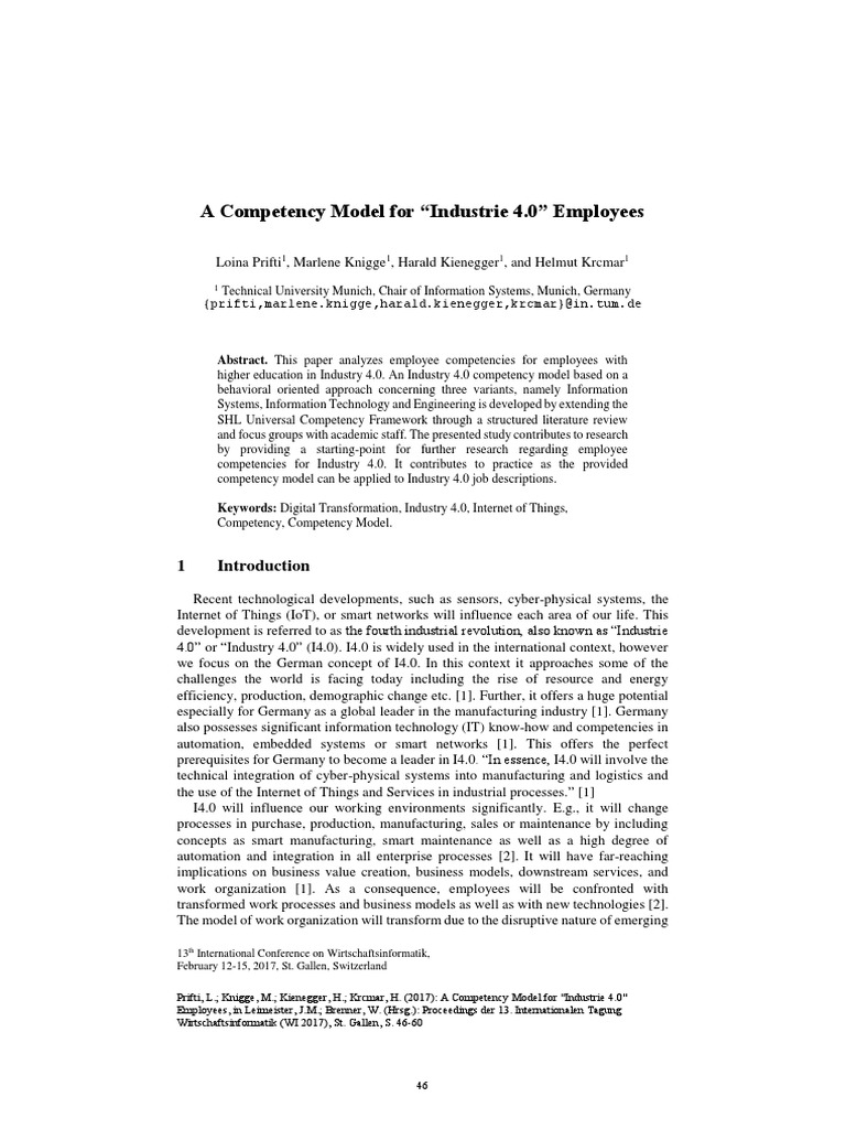 Competency Model for Industry 4.0 Employees | PDF | Competence (Human ...