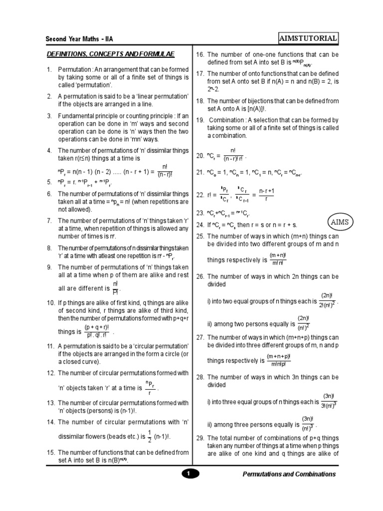 2a Notes Permutations Combinations Pdf Mathematical Concepts Mathematical Relations 