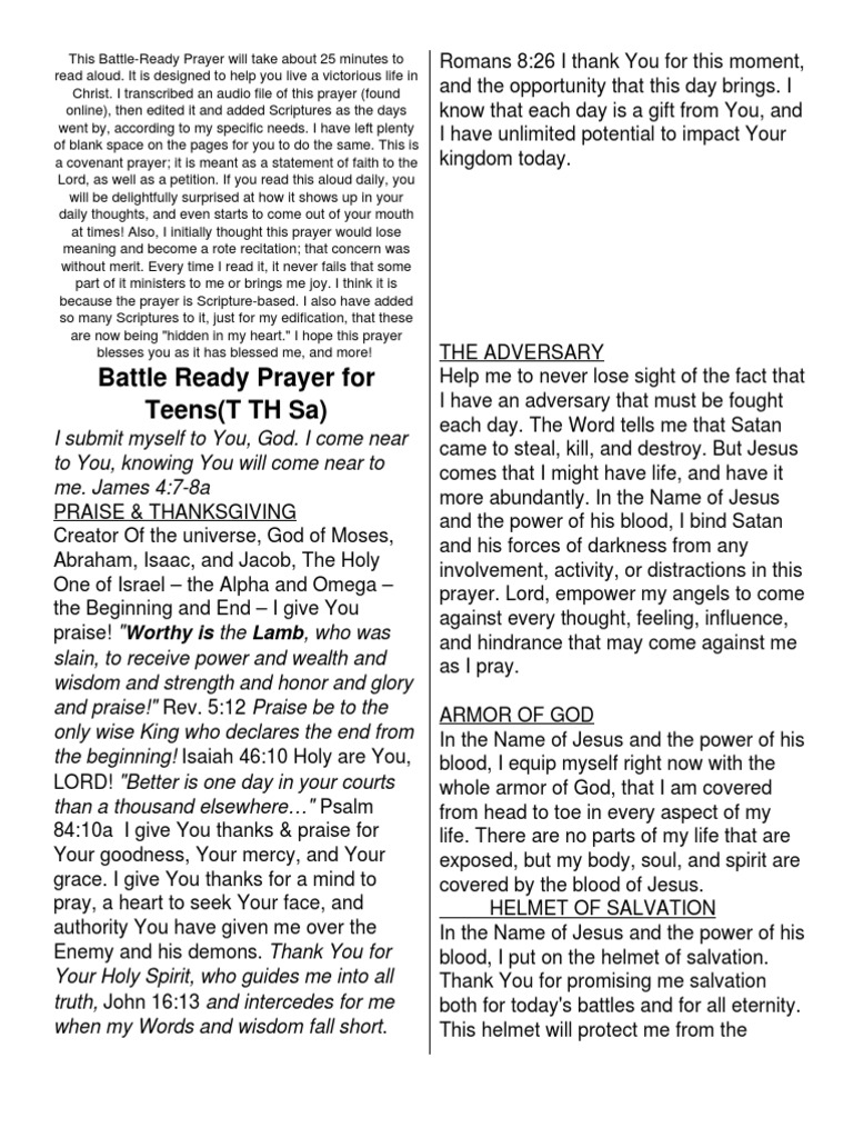 Battle Ready Prayer (for Teens) t Th Sat | Sin | Forgiveness