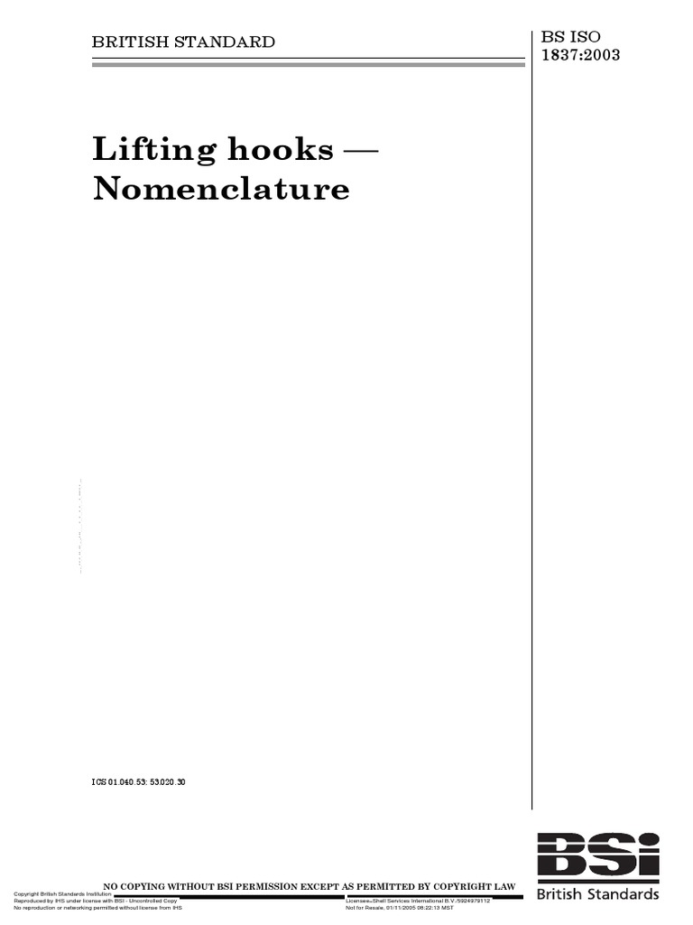 BS ISO 1837 - 2003 Lifting Hooks Nomenclature | PDF | International ...