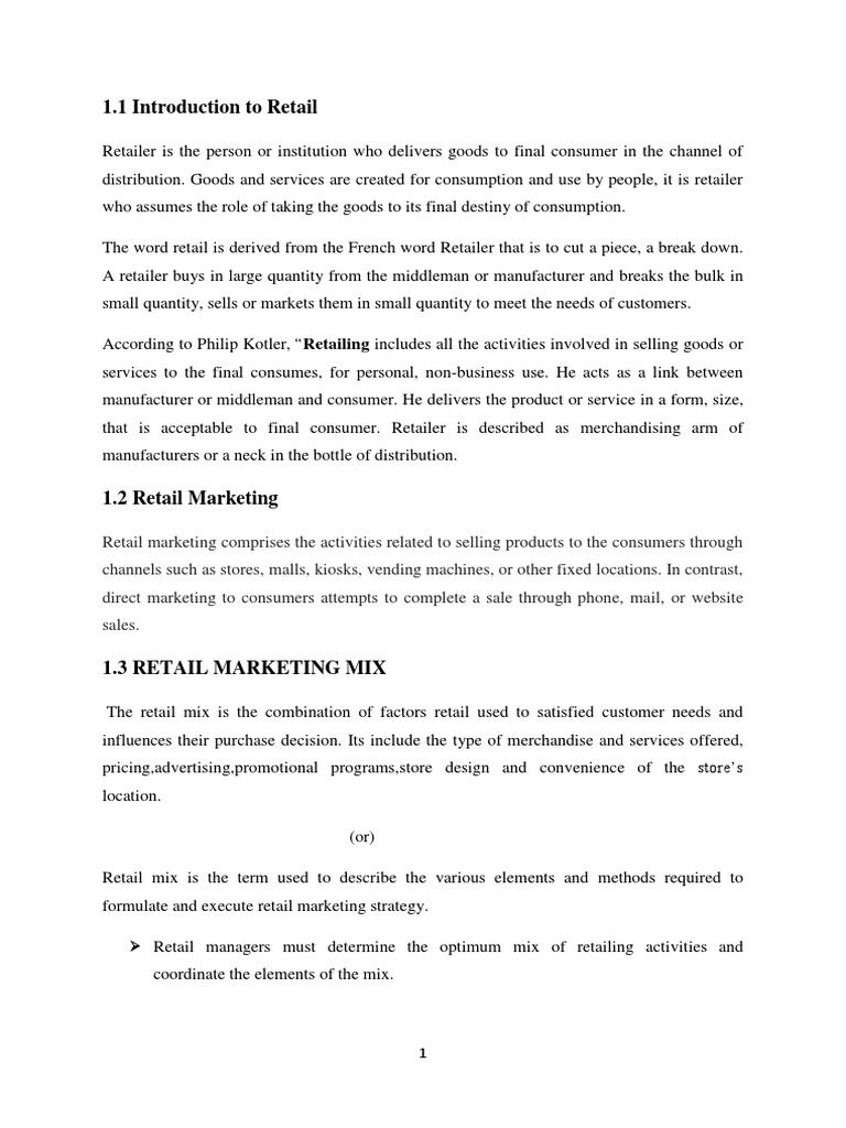 1.1 Introduction To Retail | PDF | Retail | Marketing