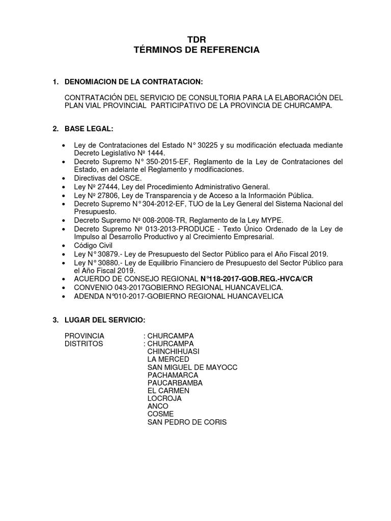 TDR - Docx Plan Vial | PDF | Planificación | Presupuesto