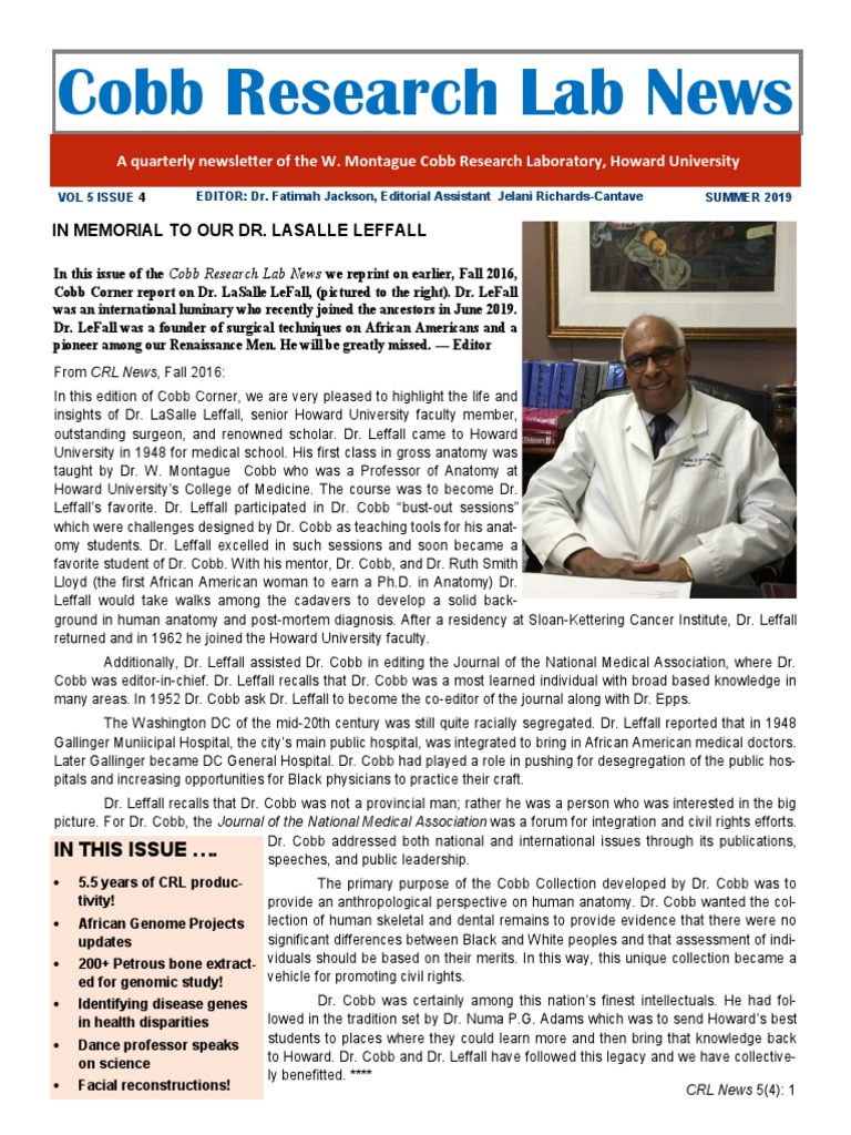 Cobb Research Lab News: A Quarterly Newsletter of The W. Montague Cobb ...