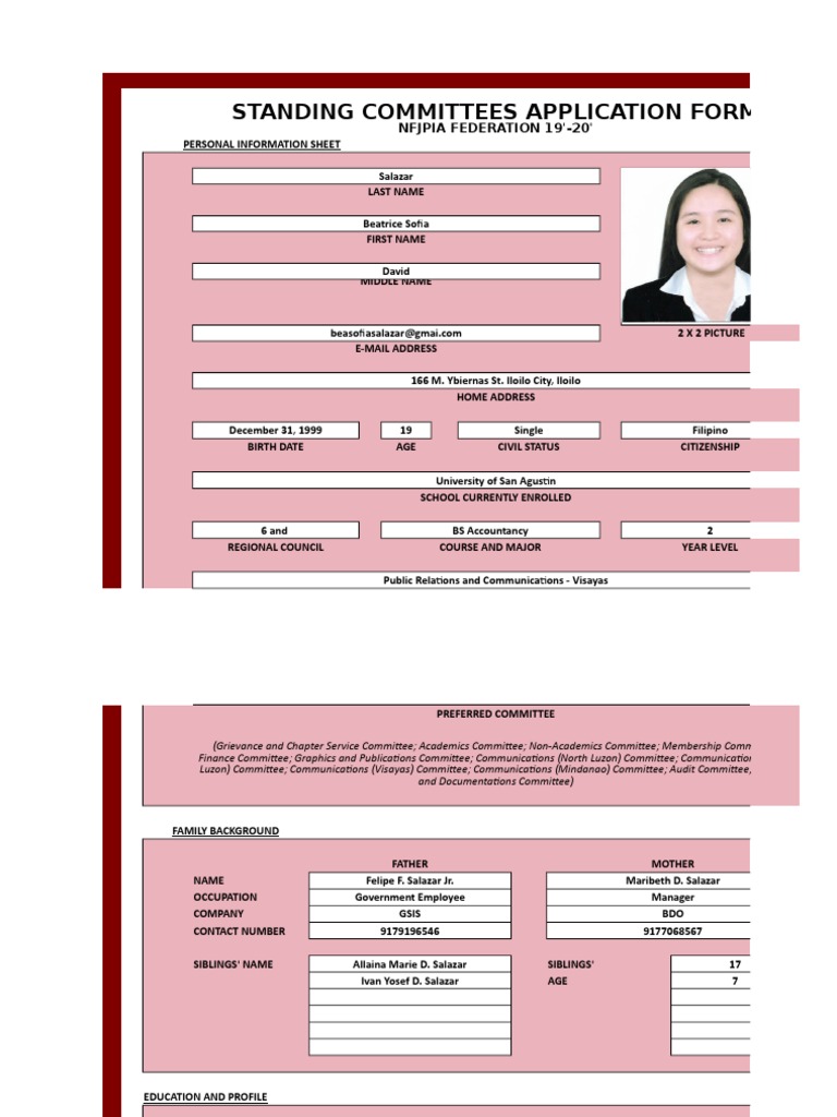 Standing Committees Application Form | PDF | Learning